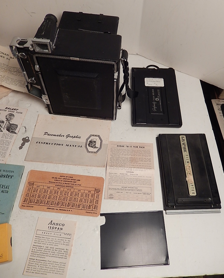 Vintage Graflex Crown Graphic Pacemaker 4x5 Large Format Camera & Flash ...