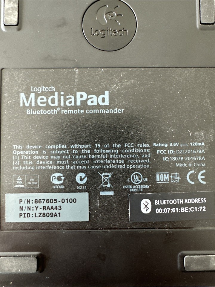 Logitech DiNovo MediaPad Bluetooth Remote Commander Numeric Keypad | eBay