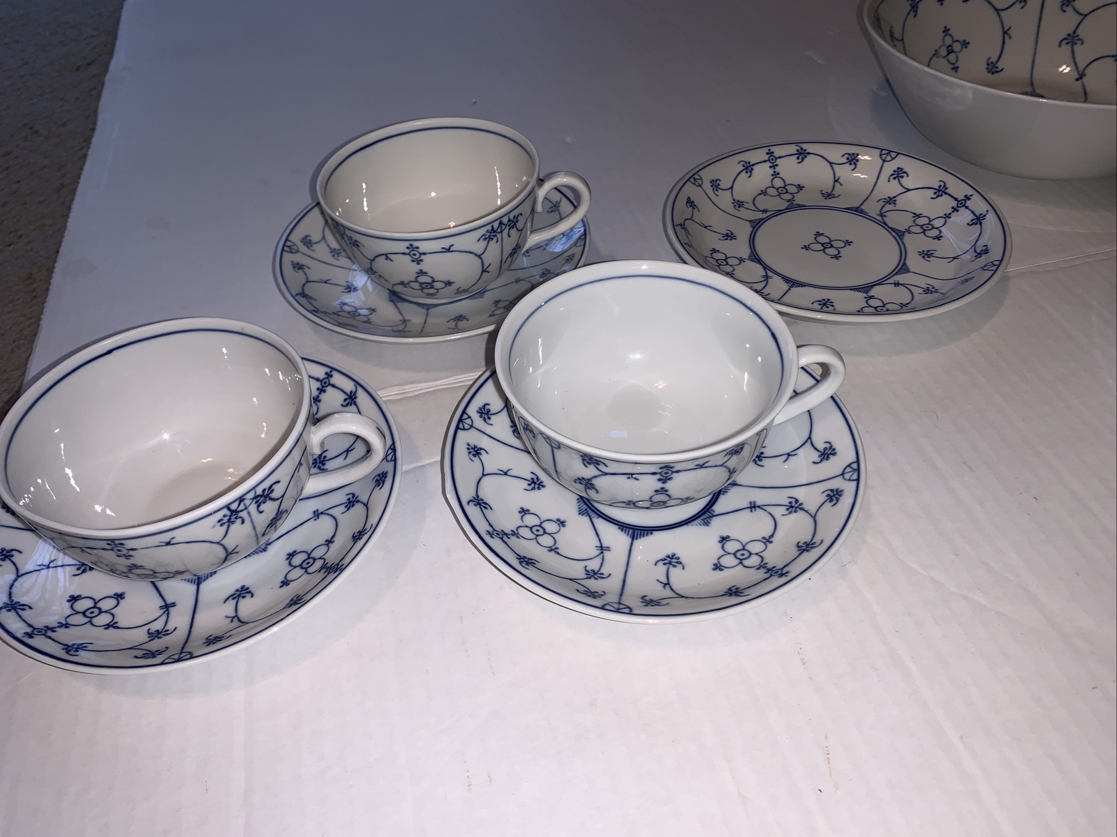 Winterling STRAWFLOWER 9 Pc Lot Blue White Vegetable Bowl Tea Cups ...