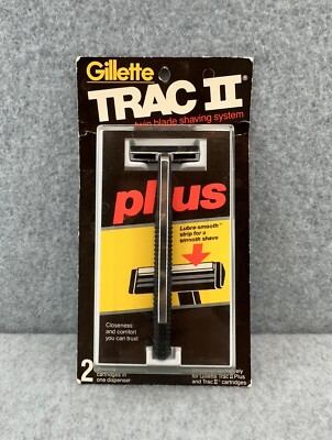 Vintage Gillette TRAC II Razor Plus 2 Twin Blade Shaving Cartridges New ...