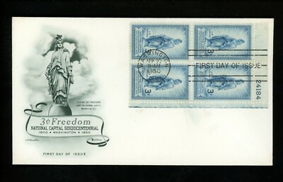 US FDC #989 Artmaster M-5 1950 DC Freedom Statue Capitol Dome Plate ...