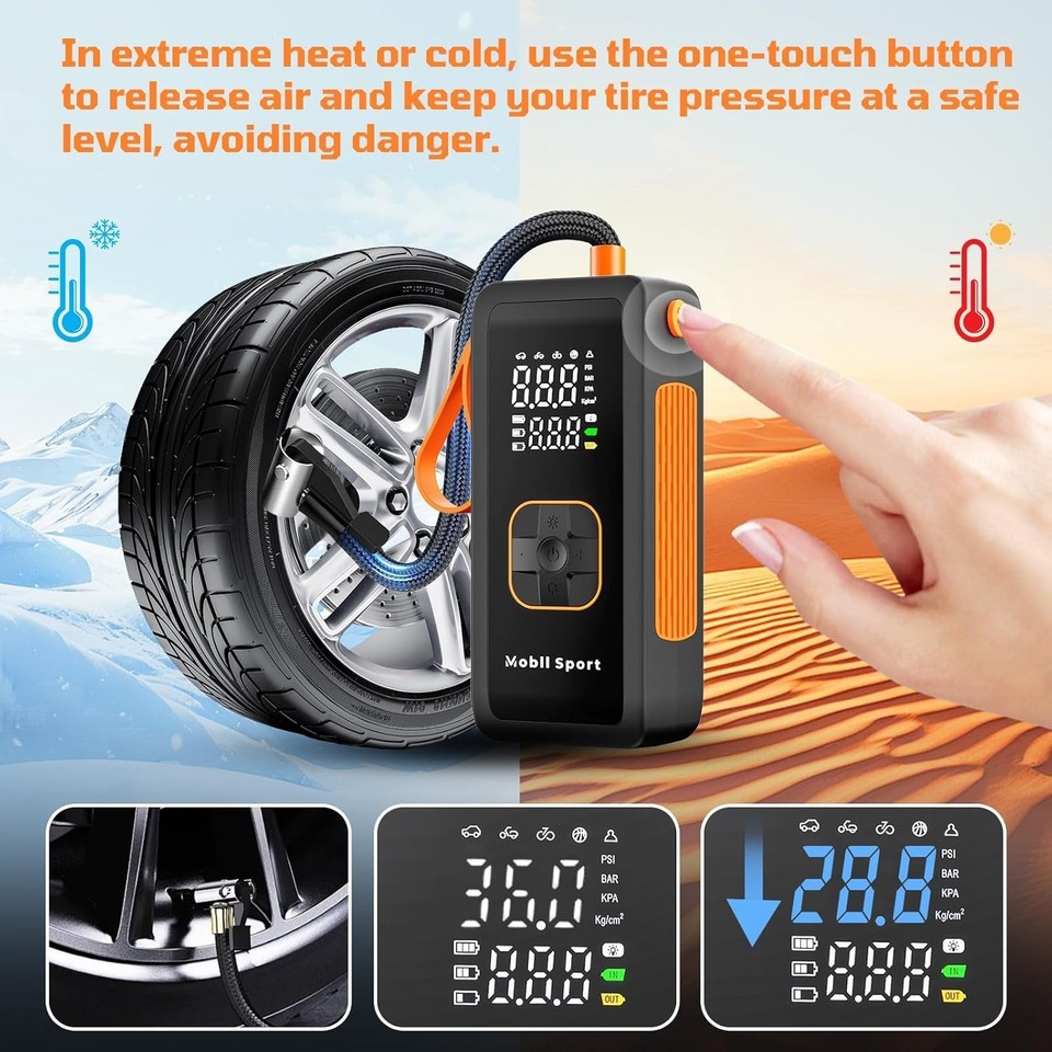 Pocket Air Pro Tire Inflator, Portable Air Compressor with Pressure ...
