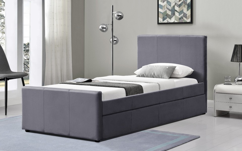 Single Bed Grey Velvet Contemporary Modern Style with Trundle Bed 3FT ...