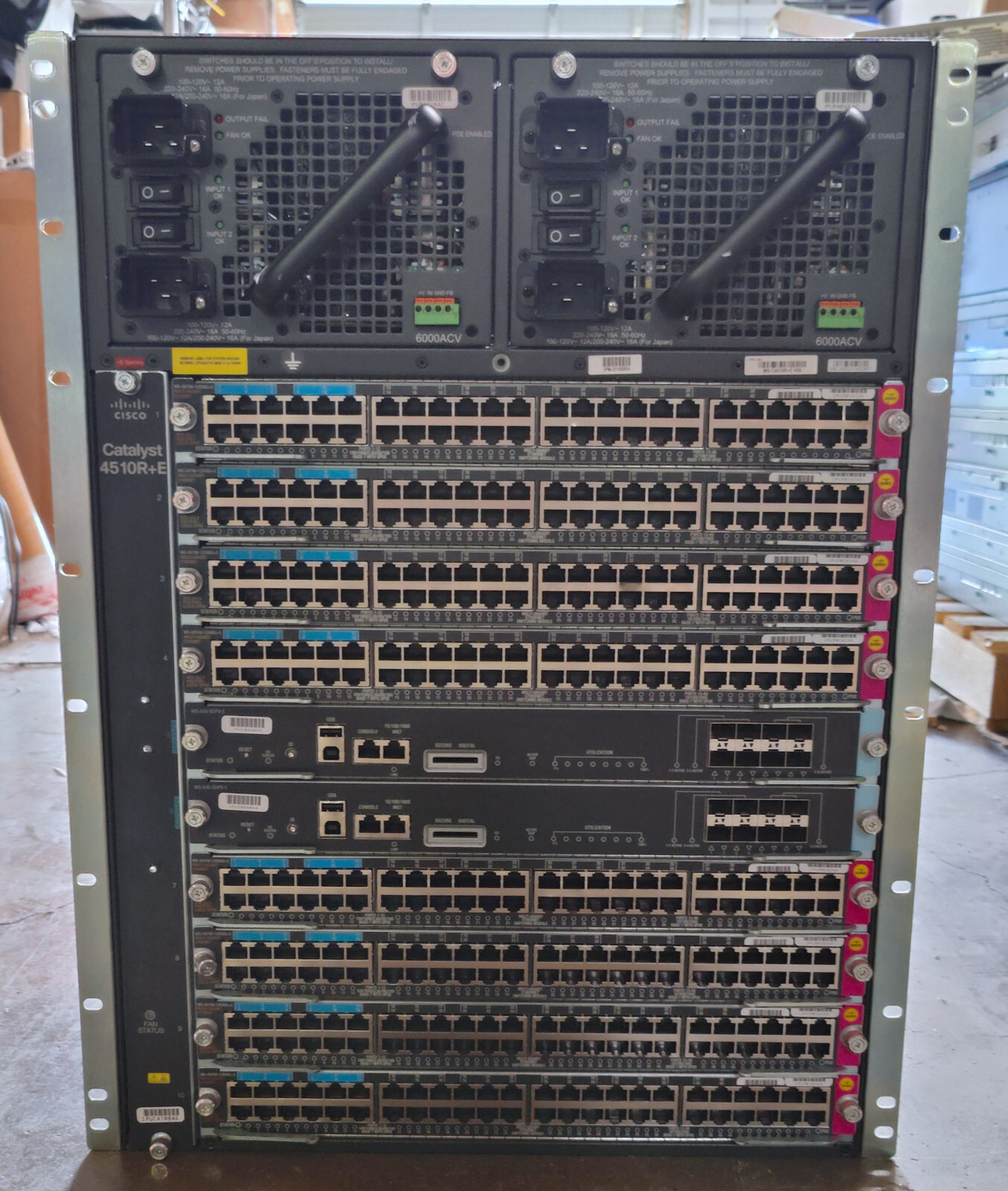 Cisco Catalyst 4510R+E Chassis with 8x WS-X4748-12X48U+E, 2X WS-X45 ...