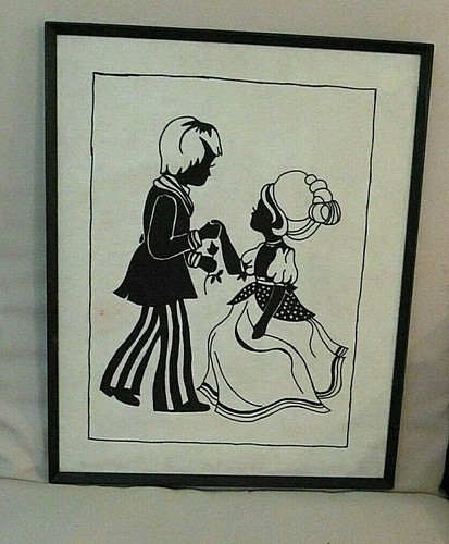 HOBBYTEX VINTAGE SILHOUETTE BOY & GIRL DRAWING / PAINTING IN FRAME | eBay