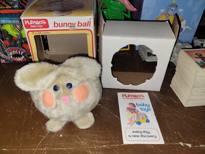 Vtg 1975 Playskool Round Plush Bunny Rabbit Tan Ball with box insert ...