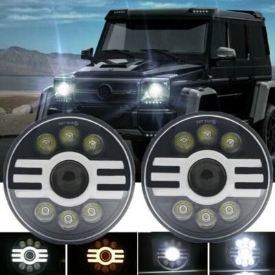 Pair Round 7inch LED Headlights Hi/Lo Beam DRL For Hummer H1 H2 AM ...