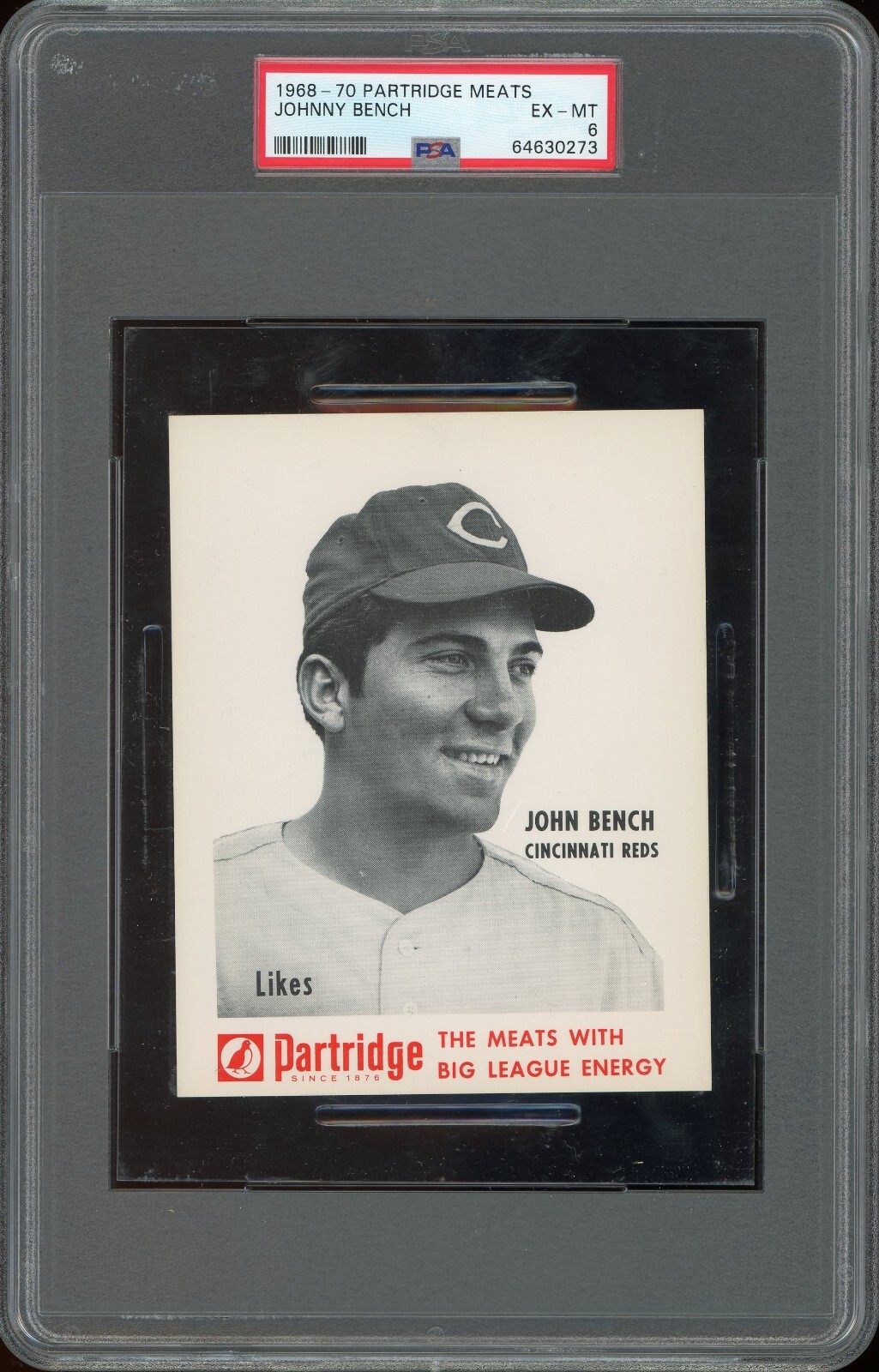 1968-70 Partridge Meats Johnny Bench Cincinnati Reds PSA 6 RC | eBay