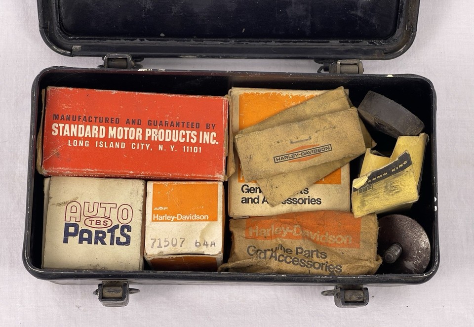 Vintage Motorcycle Metal Tool Box w/ Harley-Davidson Parts Boxes Garage ...