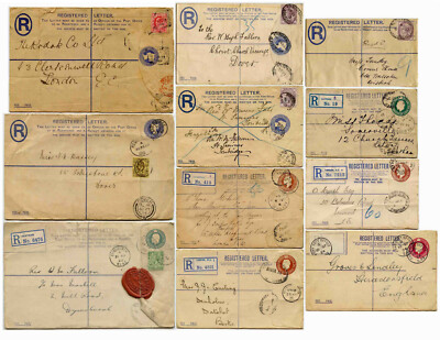 GB REGISTERED ENVELOPES POSTAL STATIONERY USED+UPRATED+POSTMARKS 1892 ...