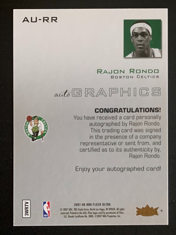 2007-08 Fleer Ultra Autographics Autograph #AU-RR Rajon Rondo-Looks ...