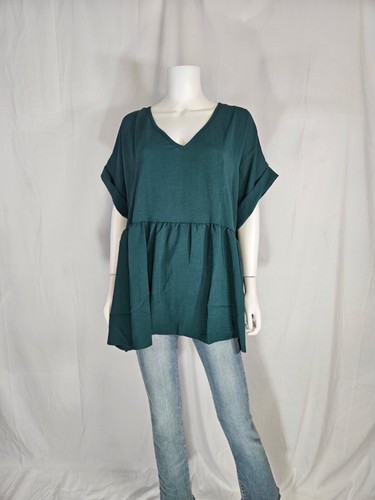 Entro Hunter Green Short Sleeve Babydoll Tunic Top | eBay