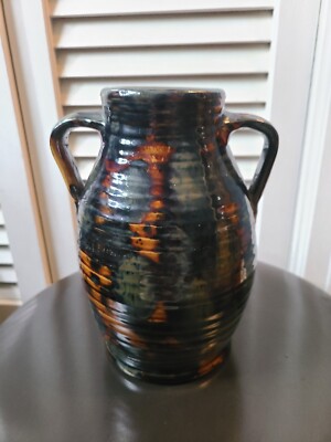 Vintage Fulper (?) Style Pottery 2 Handle Brown Vase Jar Mottled ...