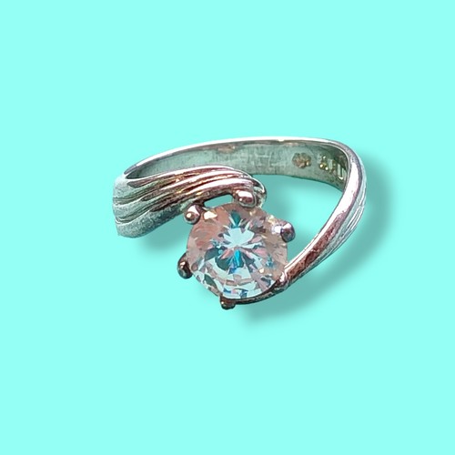 Signed SP Lind Vintage Silver Plate CZ Solitaire Wave Ring Sz 8.75 ...