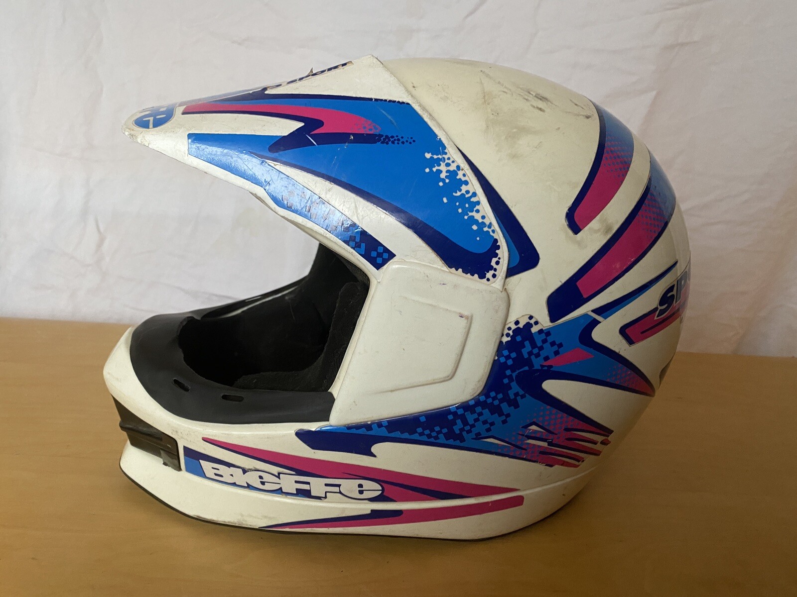 Vtg 80s 90s Bieffe 3 Sport Helmet Motocross Italy Small 56 Pink Blue ...