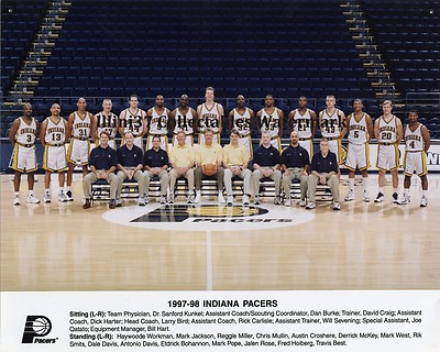 1997-98 INDIANA PACERS 8X10 TEAM PHOTO MILLER JACKSON MULLIN SMITS ROSE ...