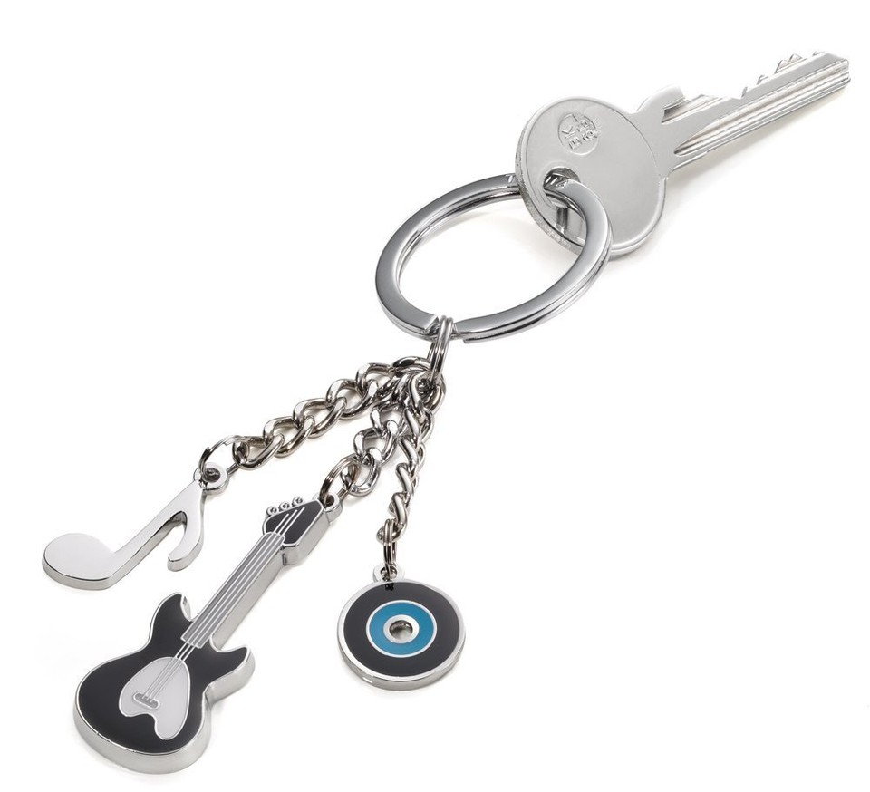 Troika Metal Keyring MUSIC 3 CHARM key chain ring KR1202BK guitar,note ...