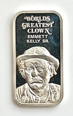1oz .999 Silver Bar 1973 Worlds Greatest Clowns Emmitt Kelly Sr. LimEd ...