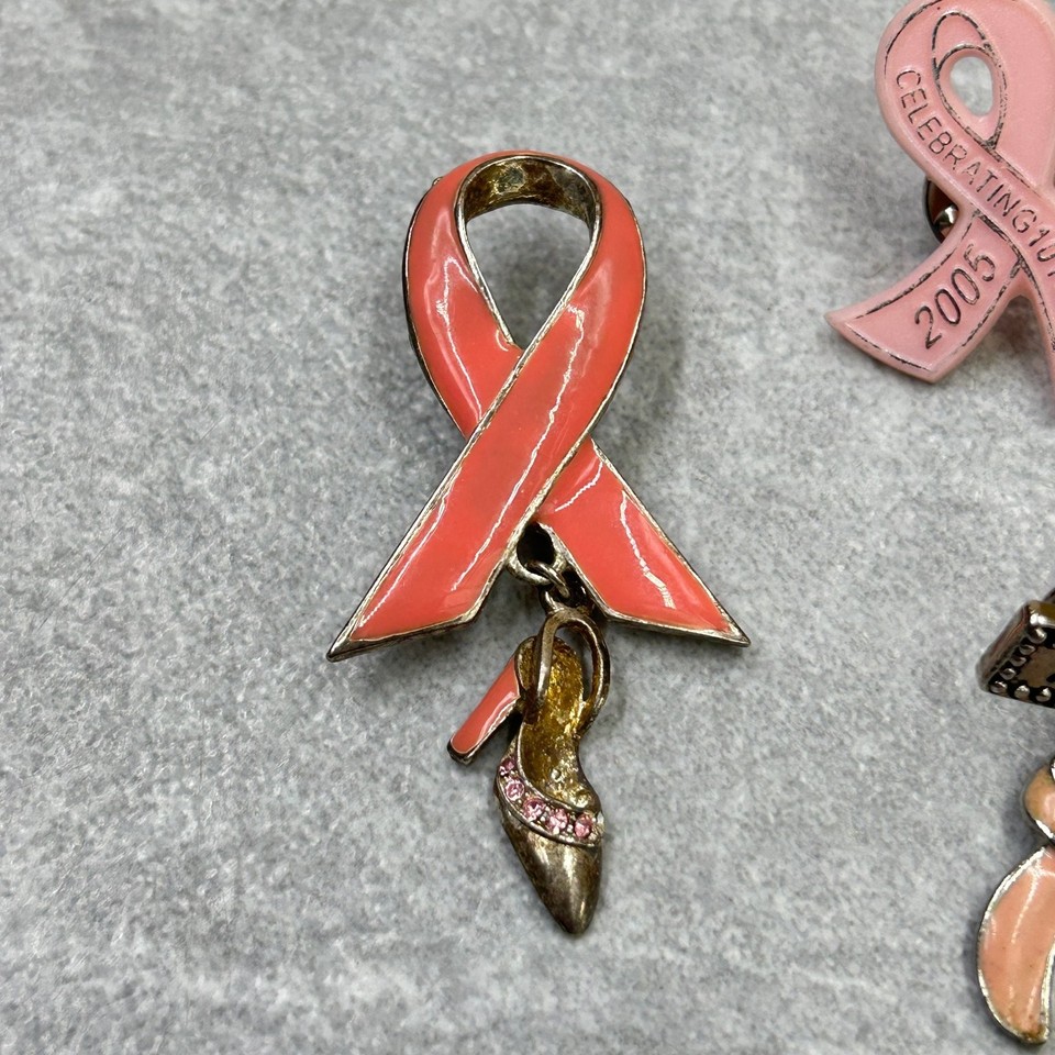 Lot of 6 Breast Cancer Awareness Pinback Buttons Lapel Pin Pink Ribbon ...