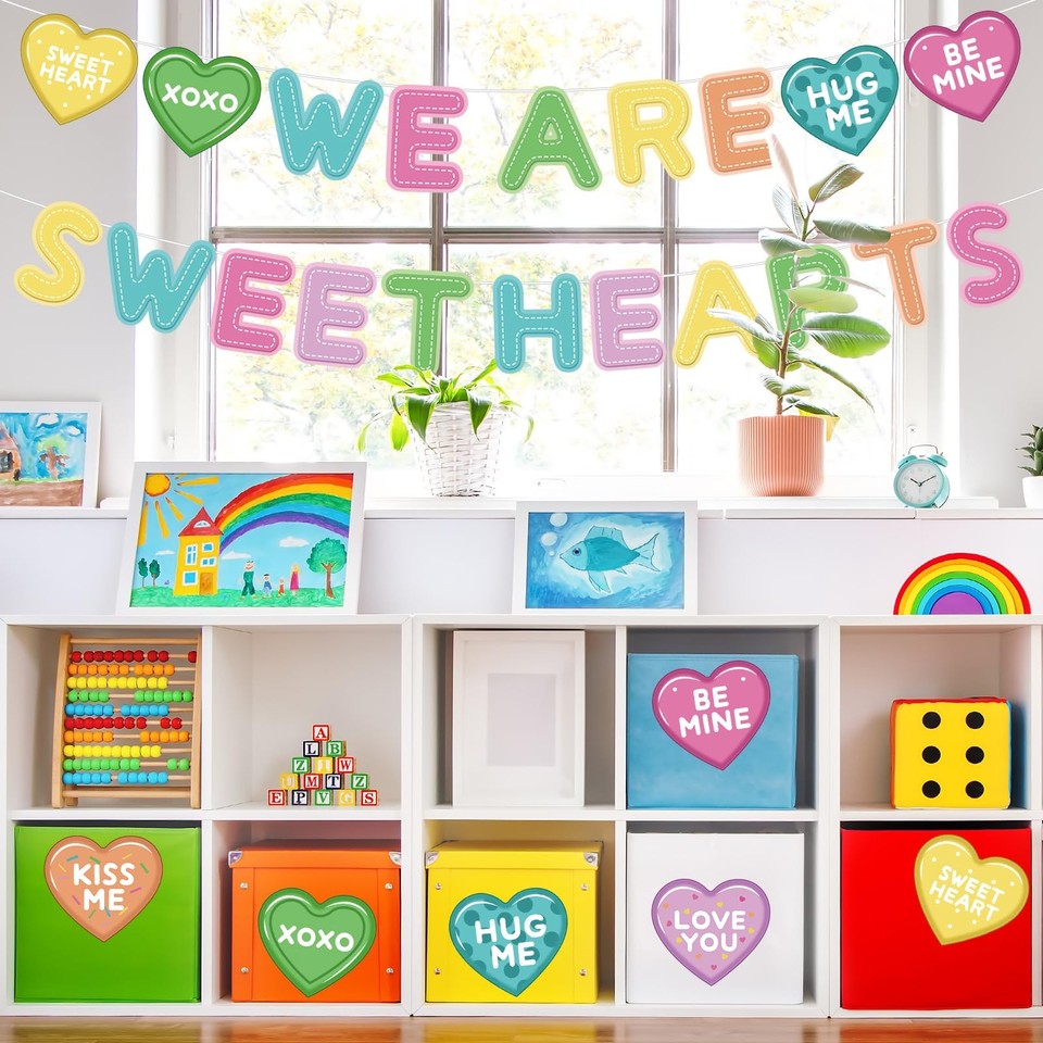 Valentine's Day Candy Heart Bulletin Board Decorations 46Pcs Colorful ...