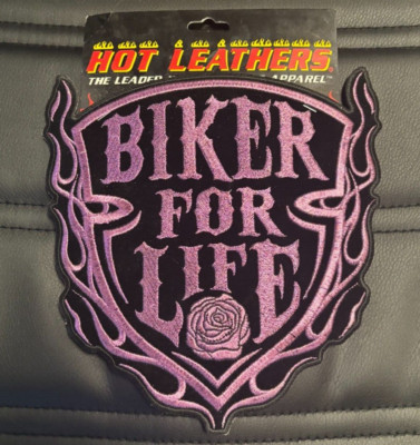 BIKER FOR LIFE WITH ROSE PINK GLITTER LARGE BIKER PATCH IRON ON 8 INCH ...