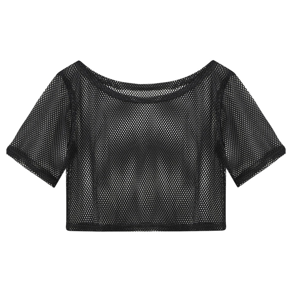 Womens Mesh Fishnet Tank Crop Tops Net See Through Club Short Sleeve T ...