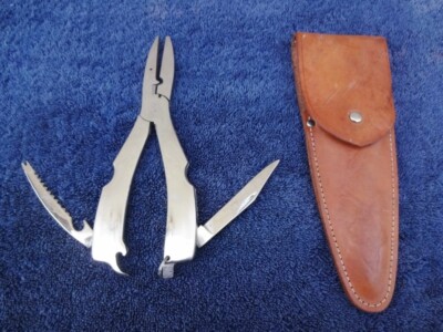 SOLINGEN GERMANY FISHING PLIERS MULTI-TOOL KNIFE W/ LEATHER SHEATH ...