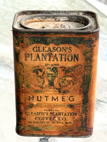 Scarce GLEASON'S PLANTATION Nutmeg Spice Tin ST. PAUL MINN. Lg. 8 oz ...