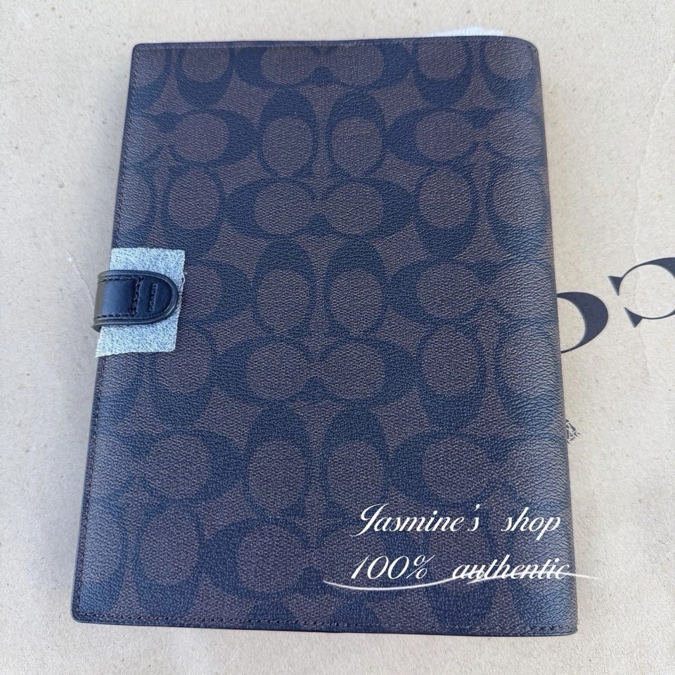 NWT Coach Snap Notebook 222 Walnut Black Signature Canvas/Smooth ...