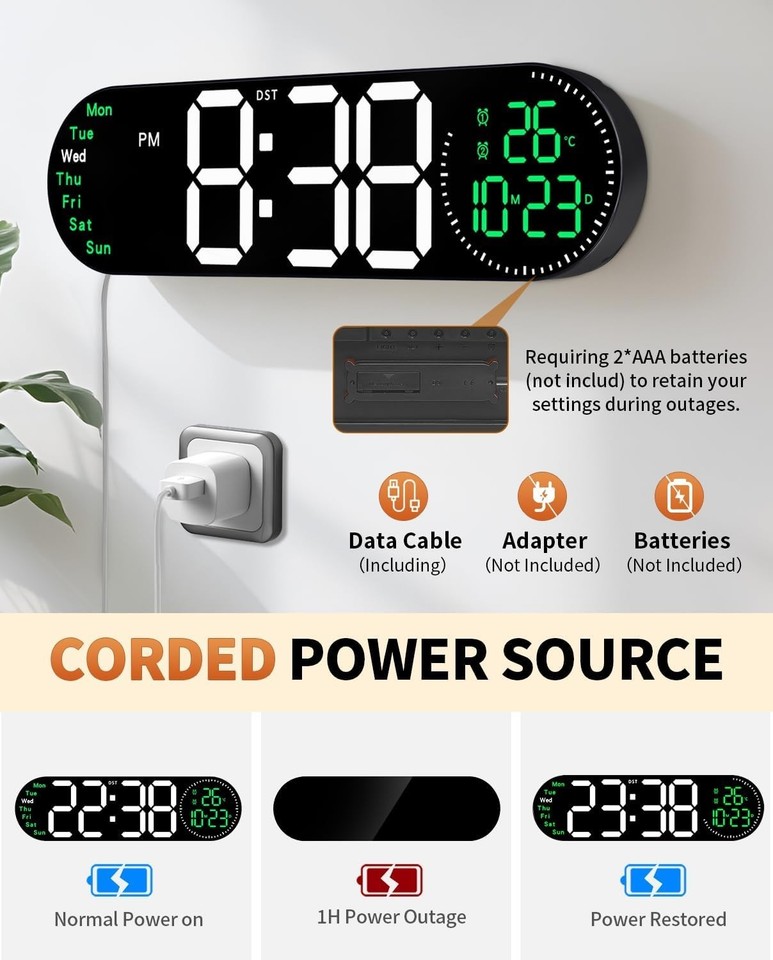 17.2" Large Digital Wall Clock Bluetooth Sync time,Precise Rgb ...