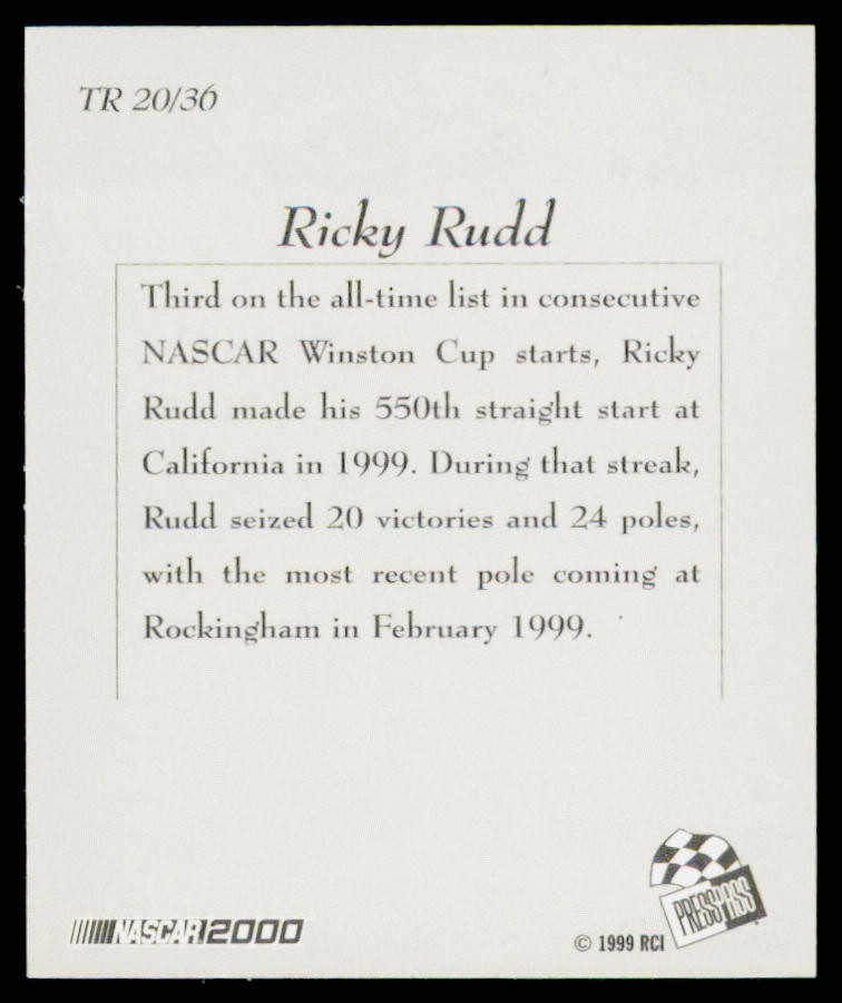 2000 Press Pass Ricky Rudd TR 20 Techno-Retro Rudd Performance ...