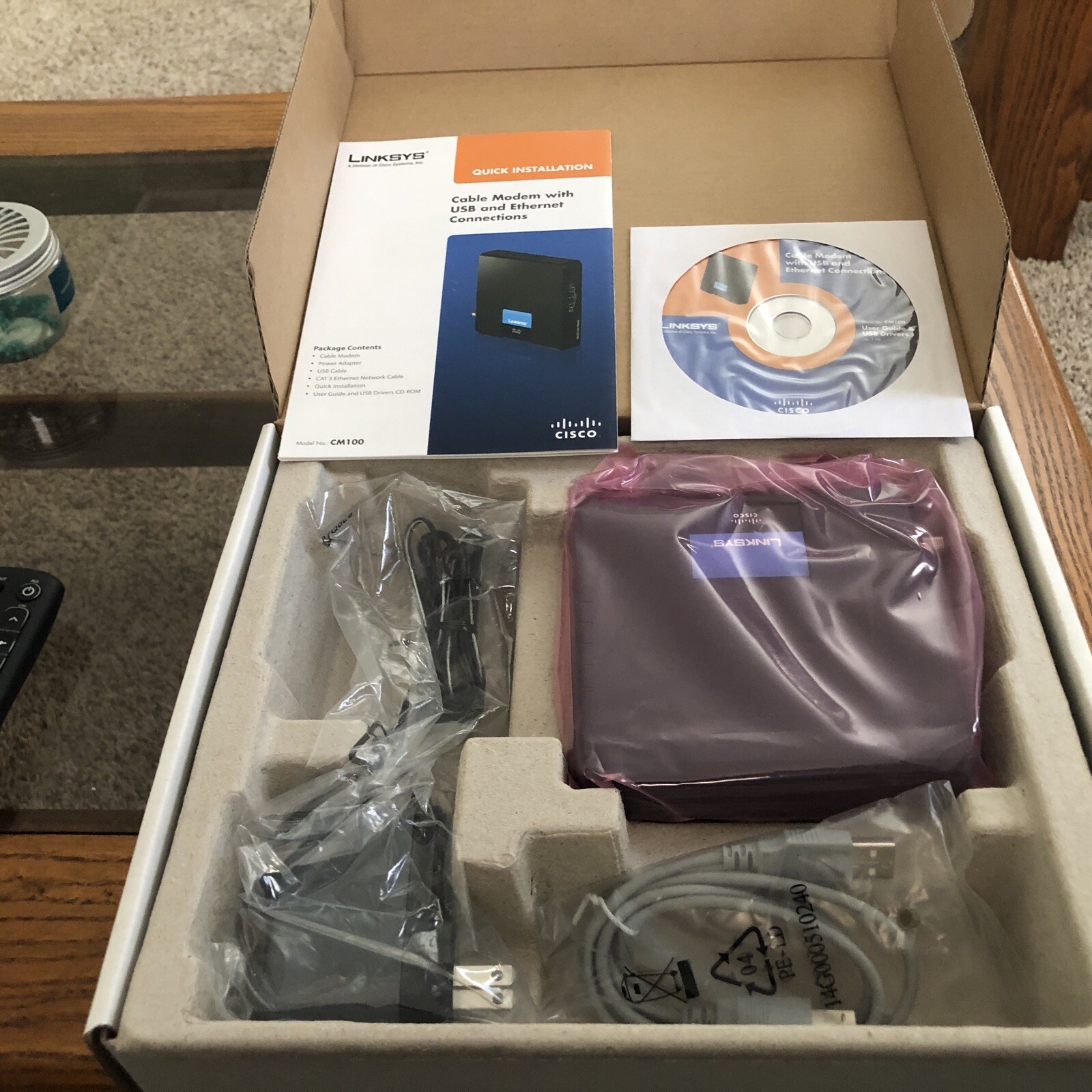 NEW Linksys Cable Modem With USB And Ethernet Connections Model CM100 ...