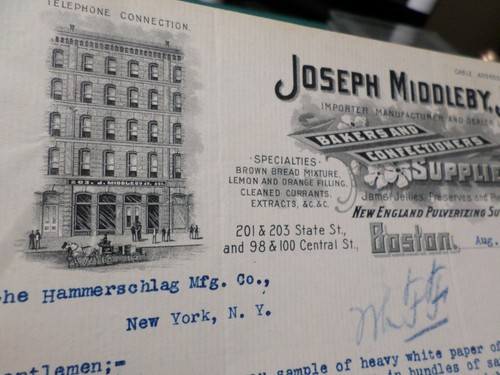 1899 Old Letter, Joseph Middleby Bakers Supplies Co State & Central St ...