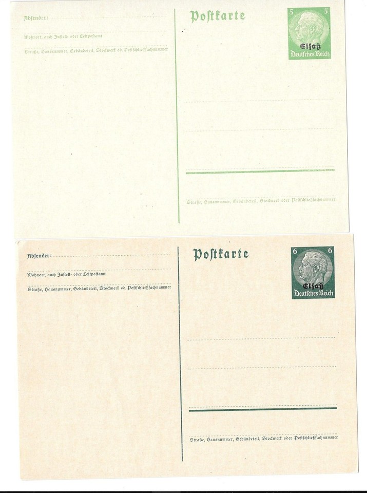 GERMANY-5 Hindenburg Postal cards w/ Alsace overprints ( WWII ...