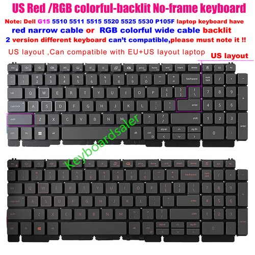 US Keyboard Red/RGB colorful Backlit for Dell G15-5510 5511 5515 5520 ...