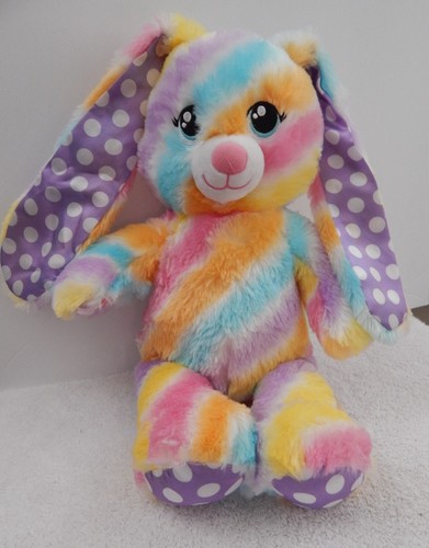 Build a Bear Rainbow Striped Bunny Long Floppy Purple White Polka Dot ...