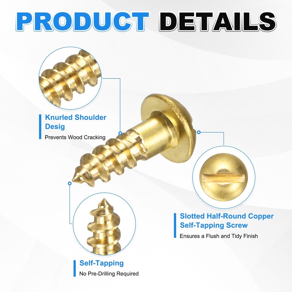 Brass Round Screws (M4 x 12mm, Brass) 30 Pcs - Slotted Round Head Self ...