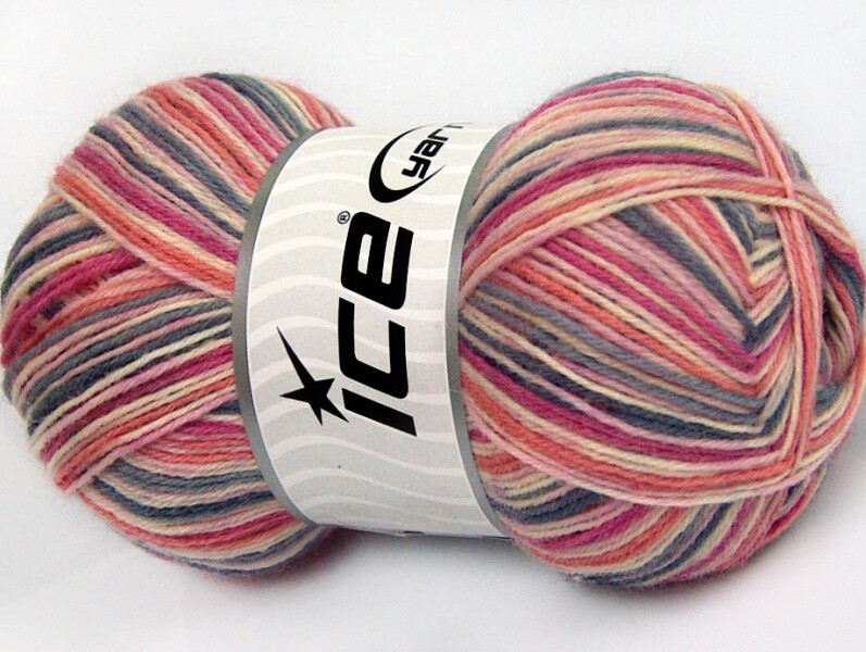 100 Gram Magic Sock Yarn #59007 Pink Coral Grey Cream Ice Superwash ...
