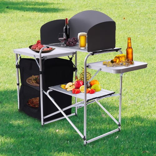 Portable Folding Camping Kitchen Table Outdoor Picnic BBQ Cupboard Desk ...