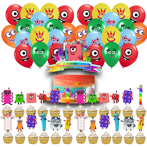 NUMBERBLOCKS Decoration Balloon party banner table cover plate cups ...