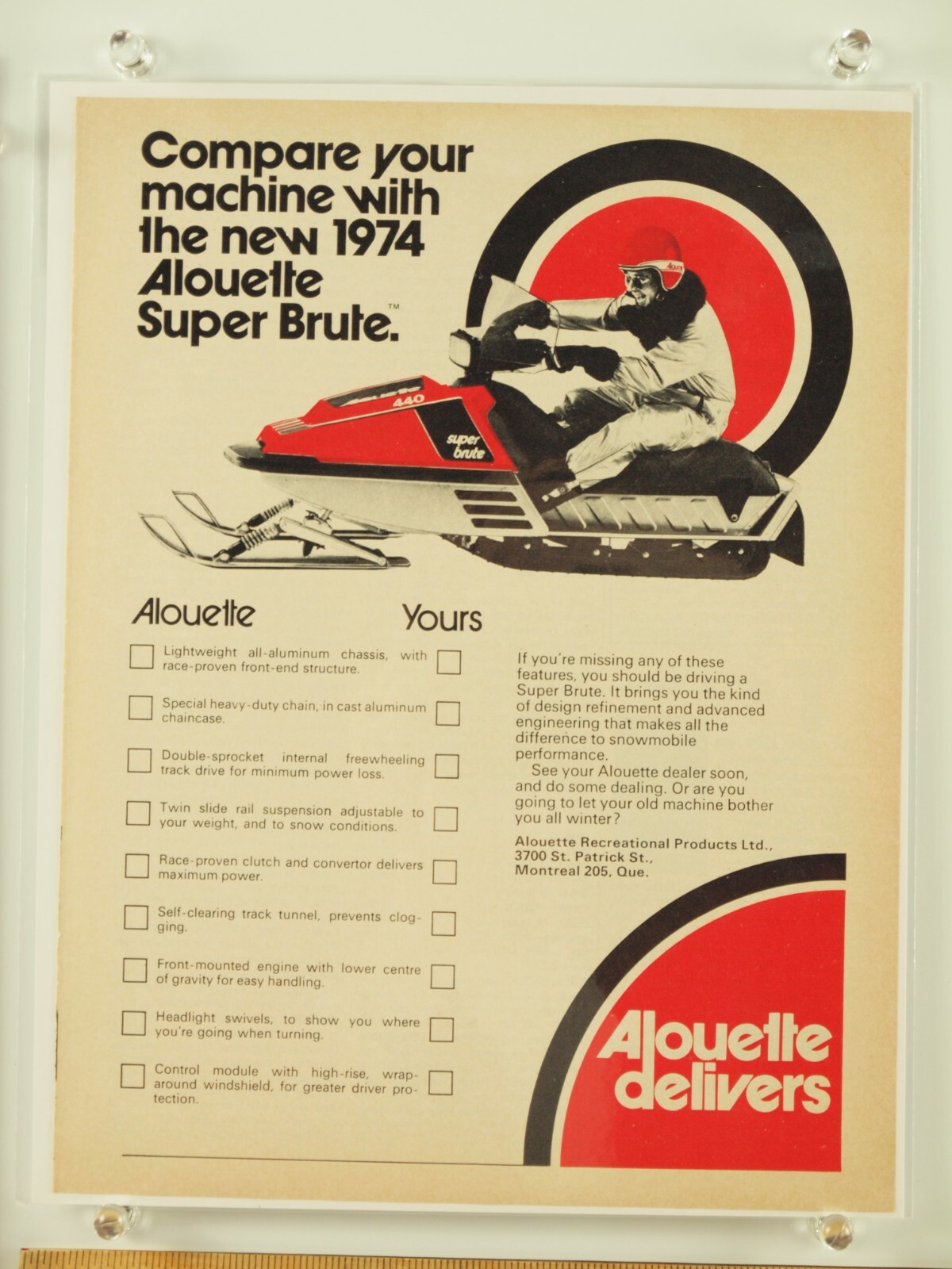 vintage 1974 ALOUETTE SNOWMOBILES BRUTE ~ 1-page original sales ad ...