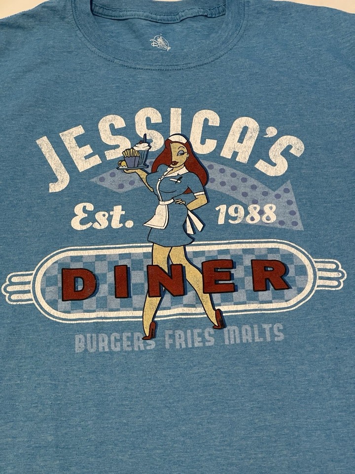 Disney Parks Jessica Rabbit Jessica’s Diner Tee Shirt Medium Blue Short ...