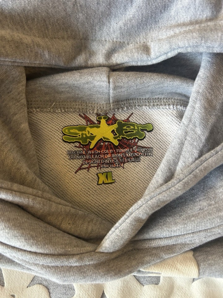 Sp5der Men's Hoodie XL Gray Puff Print iconic stars and designs on ...