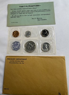 1959 U.S. Mint Proof Set Original Envelope 90% Silver -.50, .25 and .10 ...