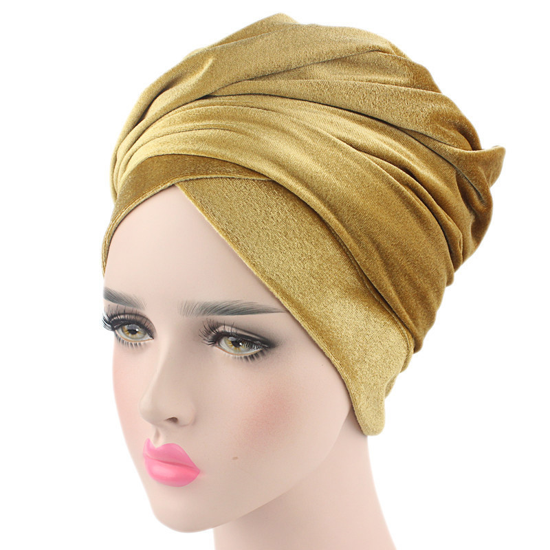 Women Muslim Velvet Long Tail Cap Scarf Head Shawls Warp Scaves Hat ...