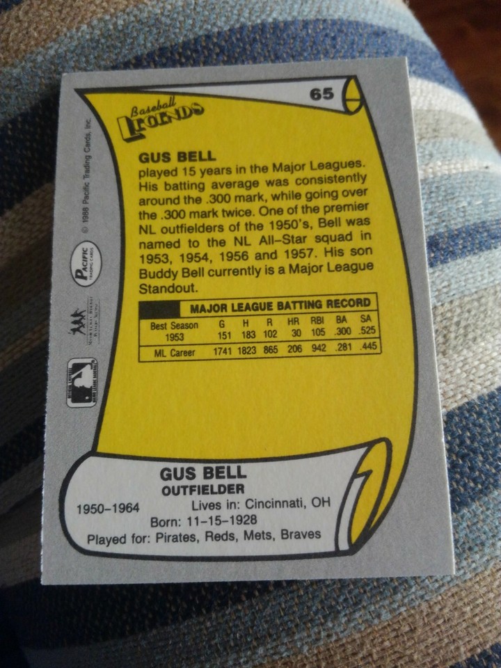 GUS BELL 1988 PACIFIC BASEBALL LEGENDS SERIES 1 #65 FREE SHIP | eBay