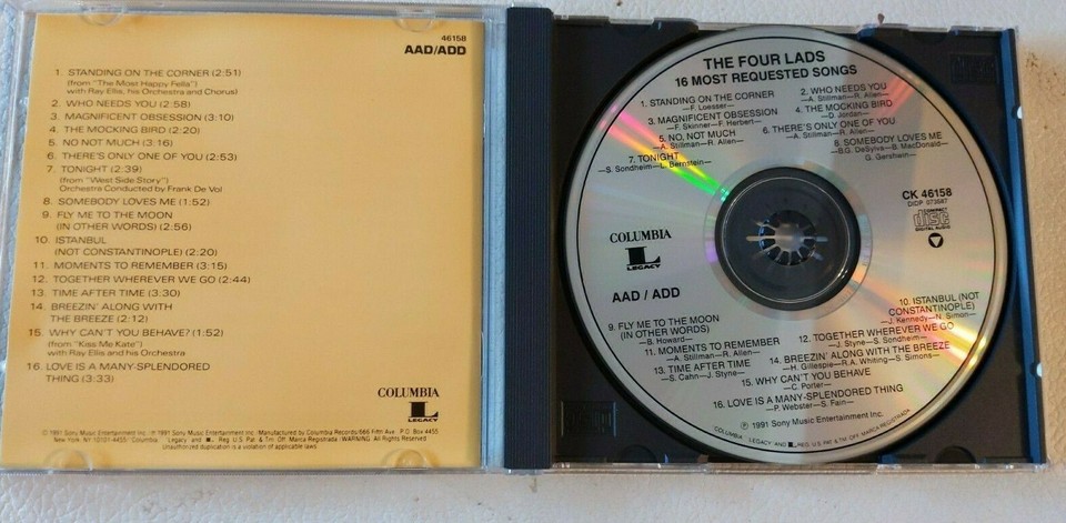 The Four Lads 16 Most Requested Songs Audio CD 886972325125| eBay
