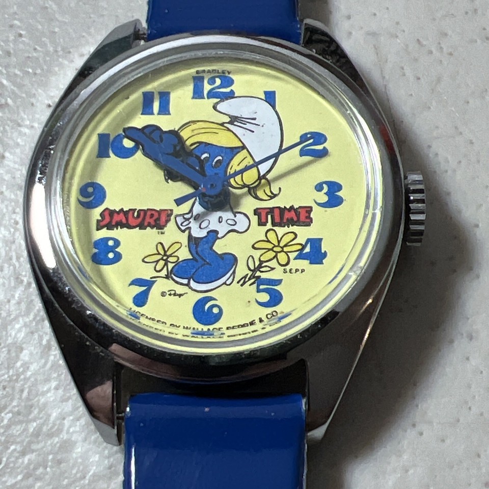 Vintage Smurfee Girl Smurf Wind Up Bradley Character Watch | eBay