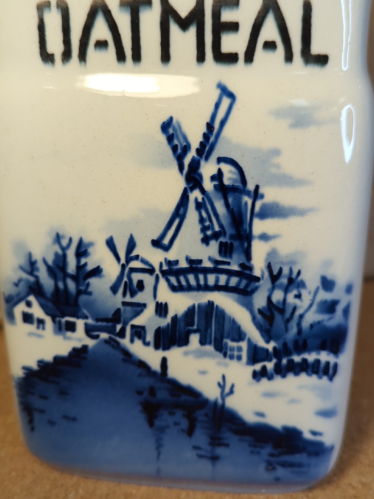 Vintage Clipper ship Ceramic Delft Blue Windmill Oatmeal Canister ...
