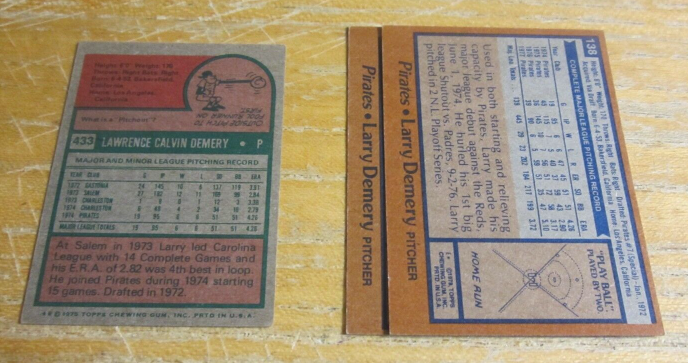 Larry Demery Lot of 3 Trading Cards w/1 ROOKIE MLB Baseball Pittsburgh ...